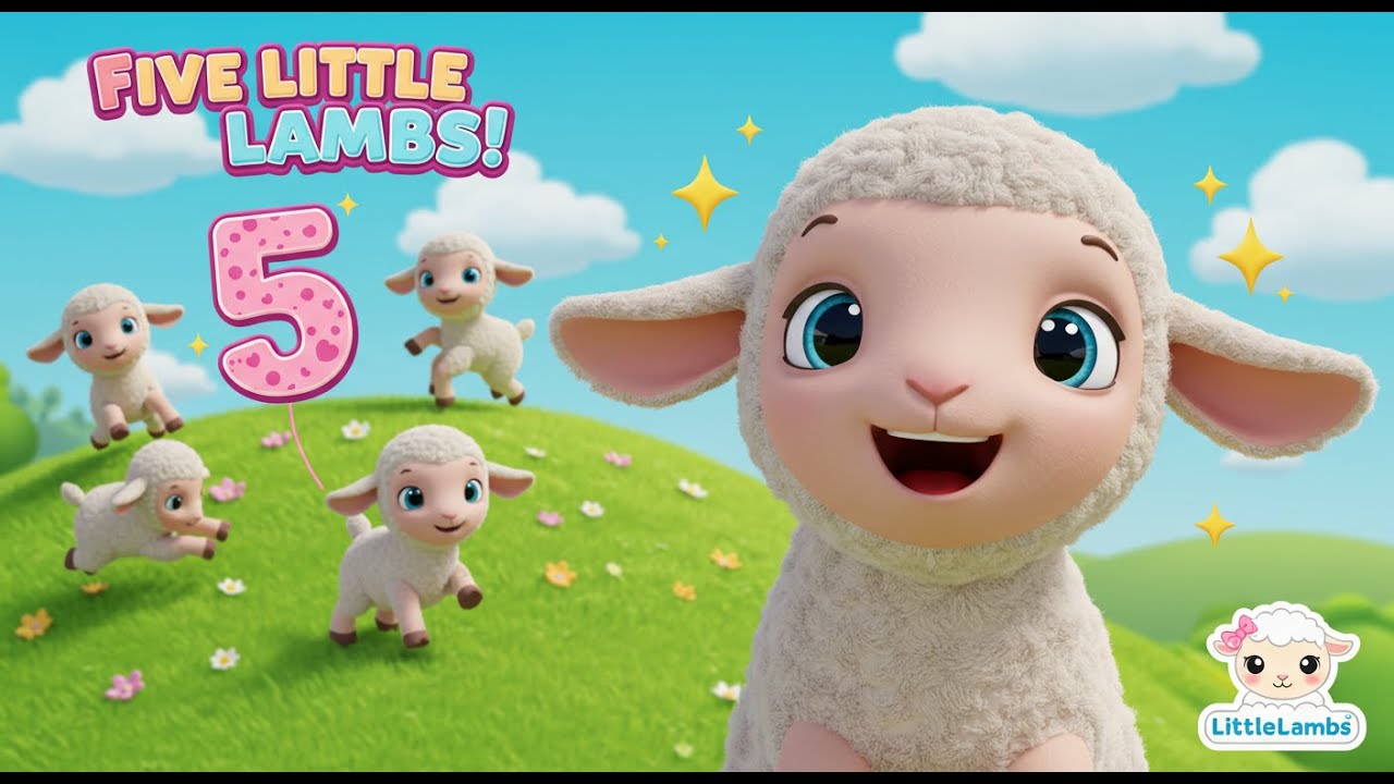 "Five Little Lambs 🐑 | Fun Counting Song for Toddlers | Baby Animal and ...