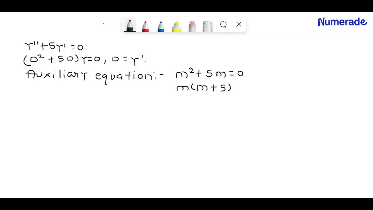 Consider the differential equation: y + 5y' = 0. Find the general ...