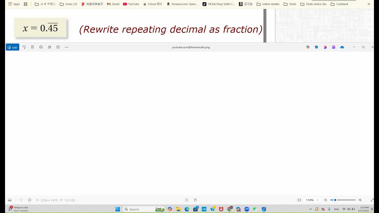 Pre-algebra and Algebra: Reqrite repeating decimal into fraction - YouTube