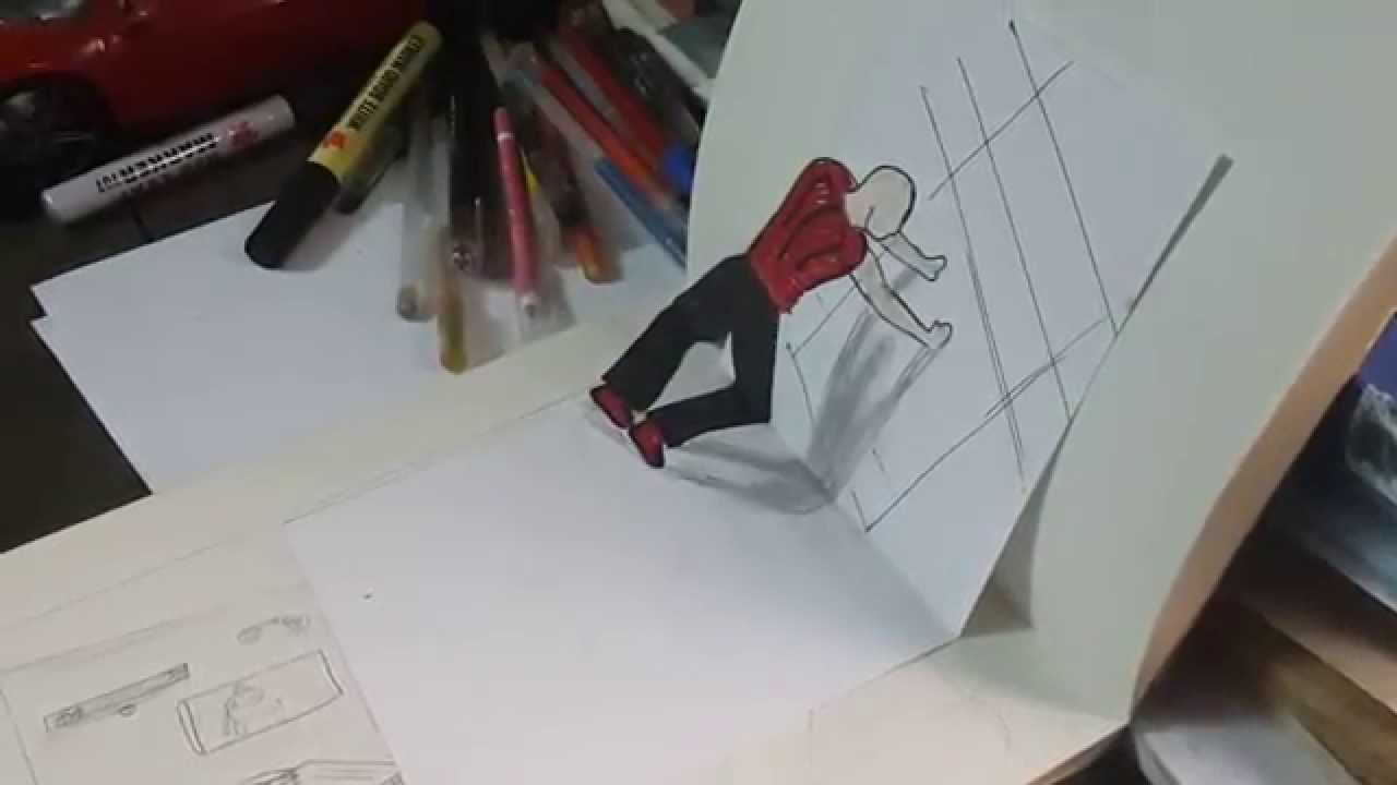 3D Sketch 3D Man Pushing WALL - YouTube