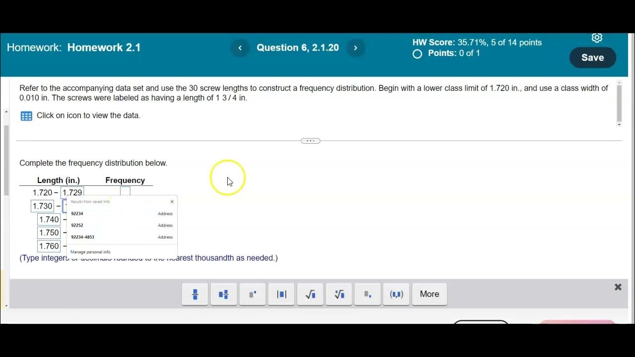 Math 14 HW 2.1.20 Construct a Frequency Distribution using StatCrunch - YouTube