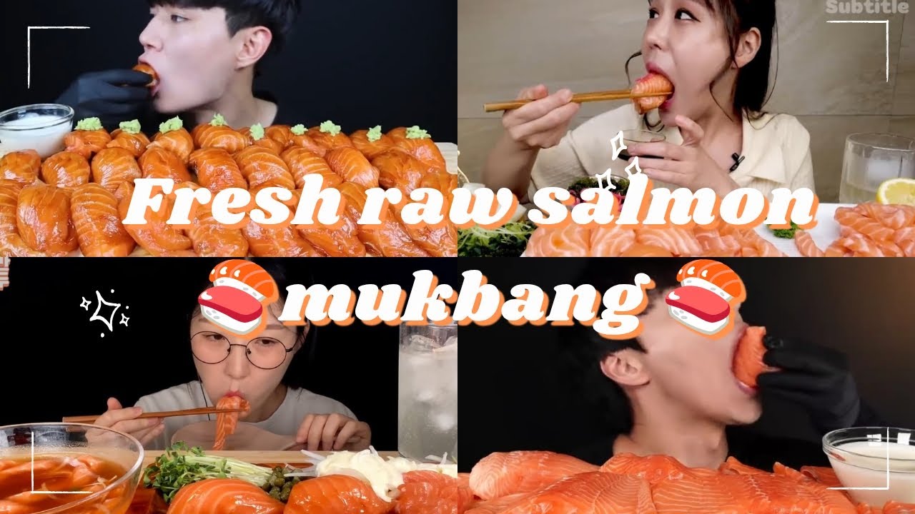 Fresh raw SALMON MUKBANG 🧡| COMPILATION‼️ - YouTube