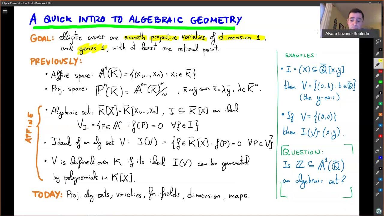 Elliptic Curves - Lecture 4a - Varieties, function fields, dimension ...