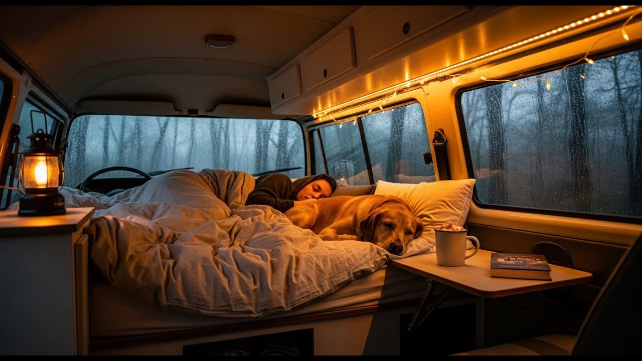 Relaxing Vanlife Rain Ambience — Sleeping with Dog in Camper | Cozy ...