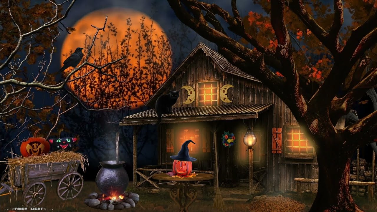 WITCH'S CABIN IN THE AUTUMN AMBIENCE★HALLOWEEN NIGHT, WITCH'S CAULDRON ...
