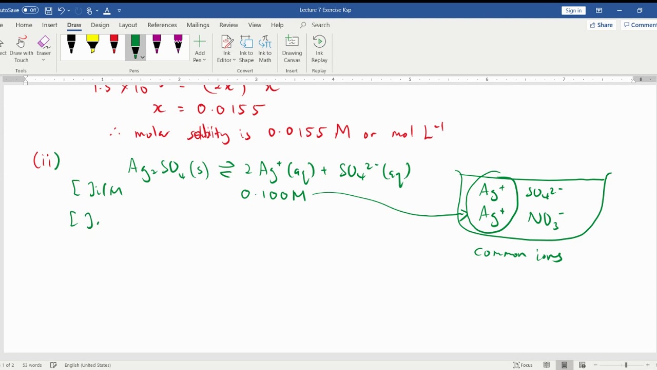 Lecture 7 Exercise Ksp Common Ion Effect - YouTube