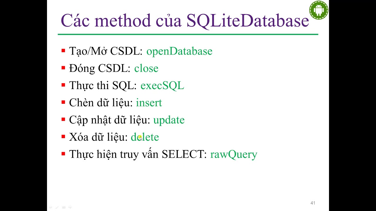 9.1 Giới thiệu phương pháp lưu trữ sử dụng hệ quản trị csdl SQLite ...