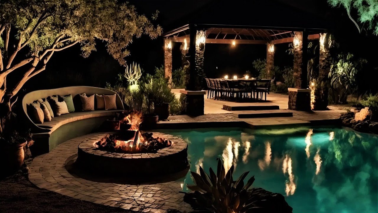 A Night of Comfort | Relaxing by the Pool with a Campfire and Calming ...