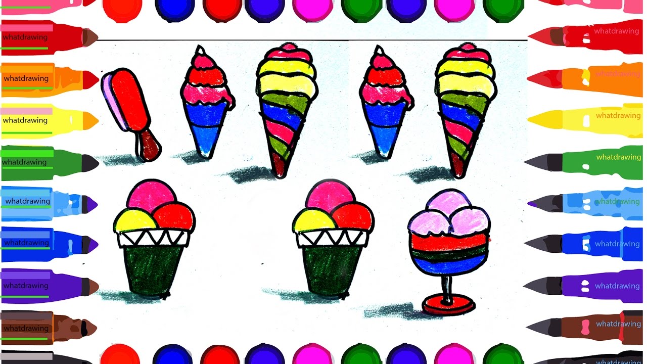 draw and coloring different ice cream and color it for kids step by ...