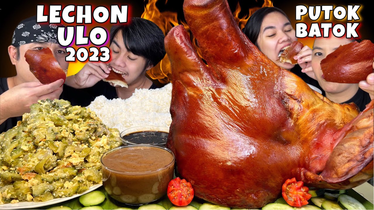 LECHON ULO and GINISANG AMPALAYA MUKBANG SUPER CRISPY PORK ULO SKIN PINOY MUKBANG - YouTube