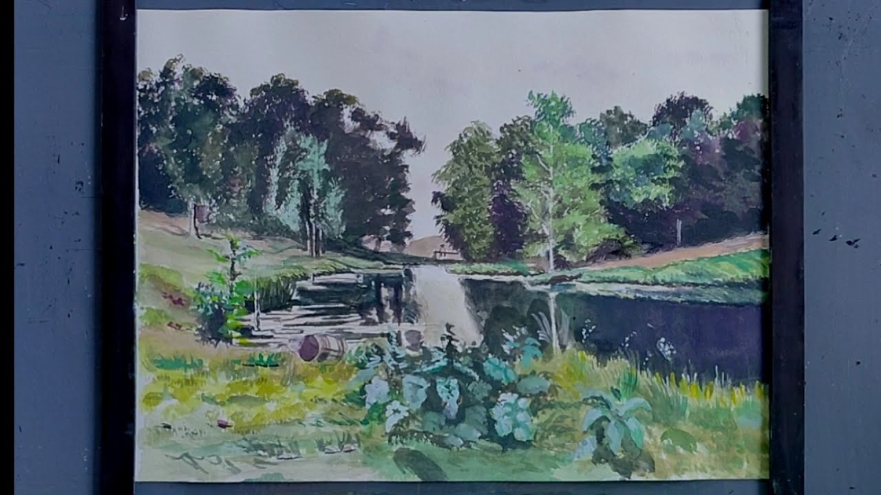l how to paint a lake with trees/water color painting landscape - YouTube