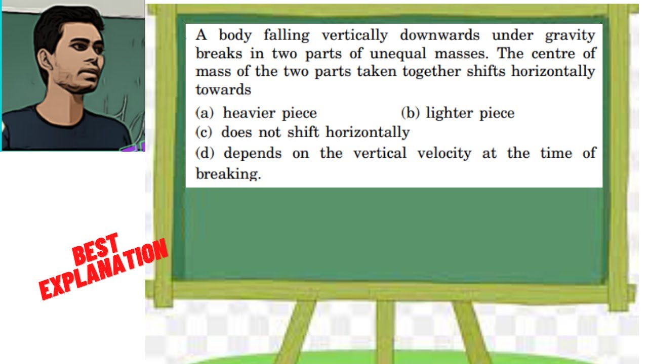 A body falling vertically downwards under gravity breaks in two parts ...