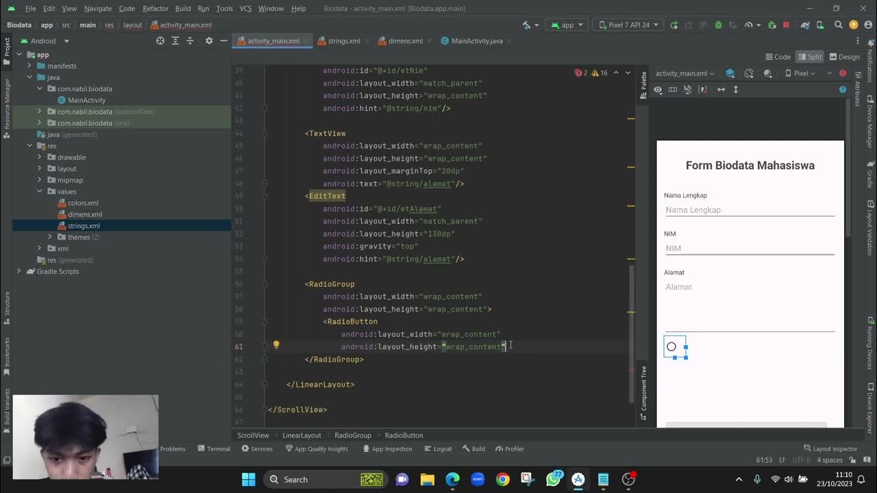 Membuat Form Biodata di Android Studio (Java) - YouTube