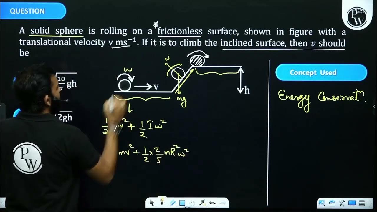 A solid sphere is rolling on a frictionless surface, shown in figure with a translational veloci ...