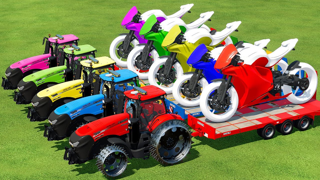 LOAD & TRANSPORT COLORED MOTOCYCLES WITH CASE TRACTORS - Farming ...
