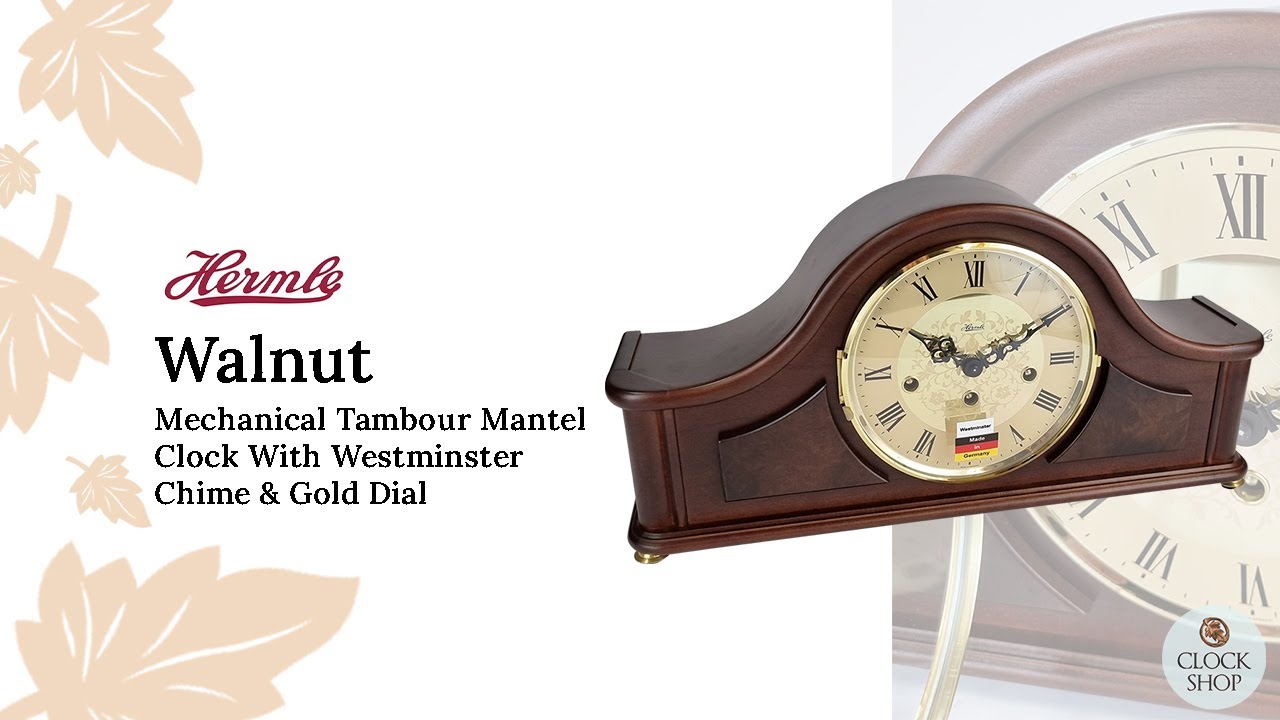 18cm Walnut Mechanical Tambour Mantel Clock With Westminster Chime ...