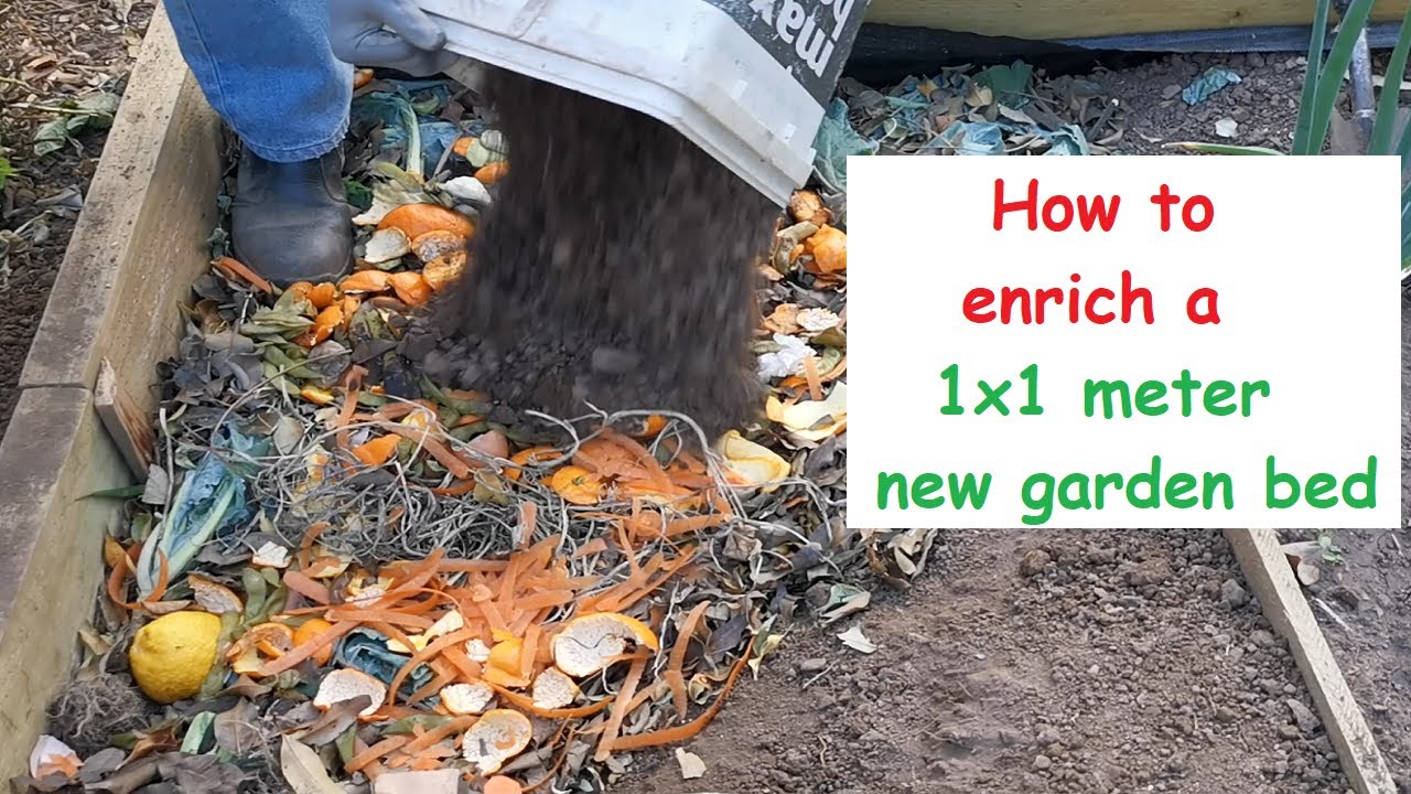How to enrich a new 1x1 meter square new garden bed - YouTube
