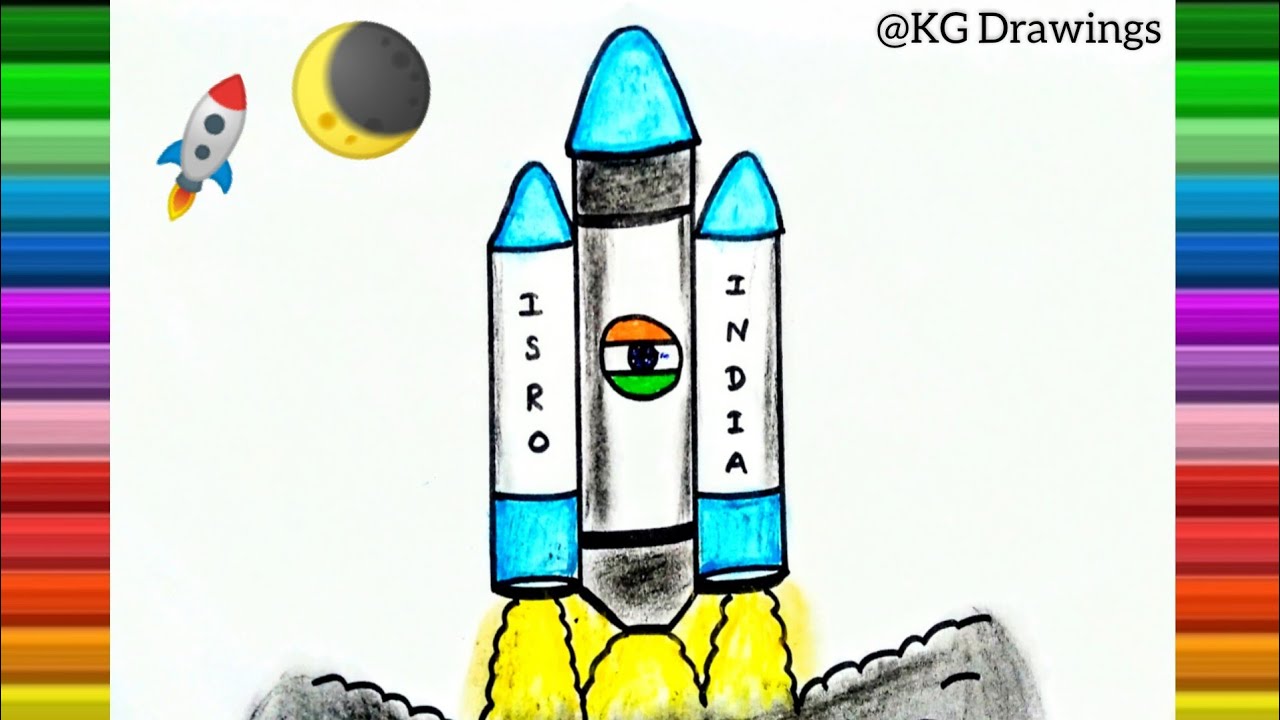 Chandrayaan 3🚀 Moon🌙 Mission drawing tutorial for kids~~simple drawing ...