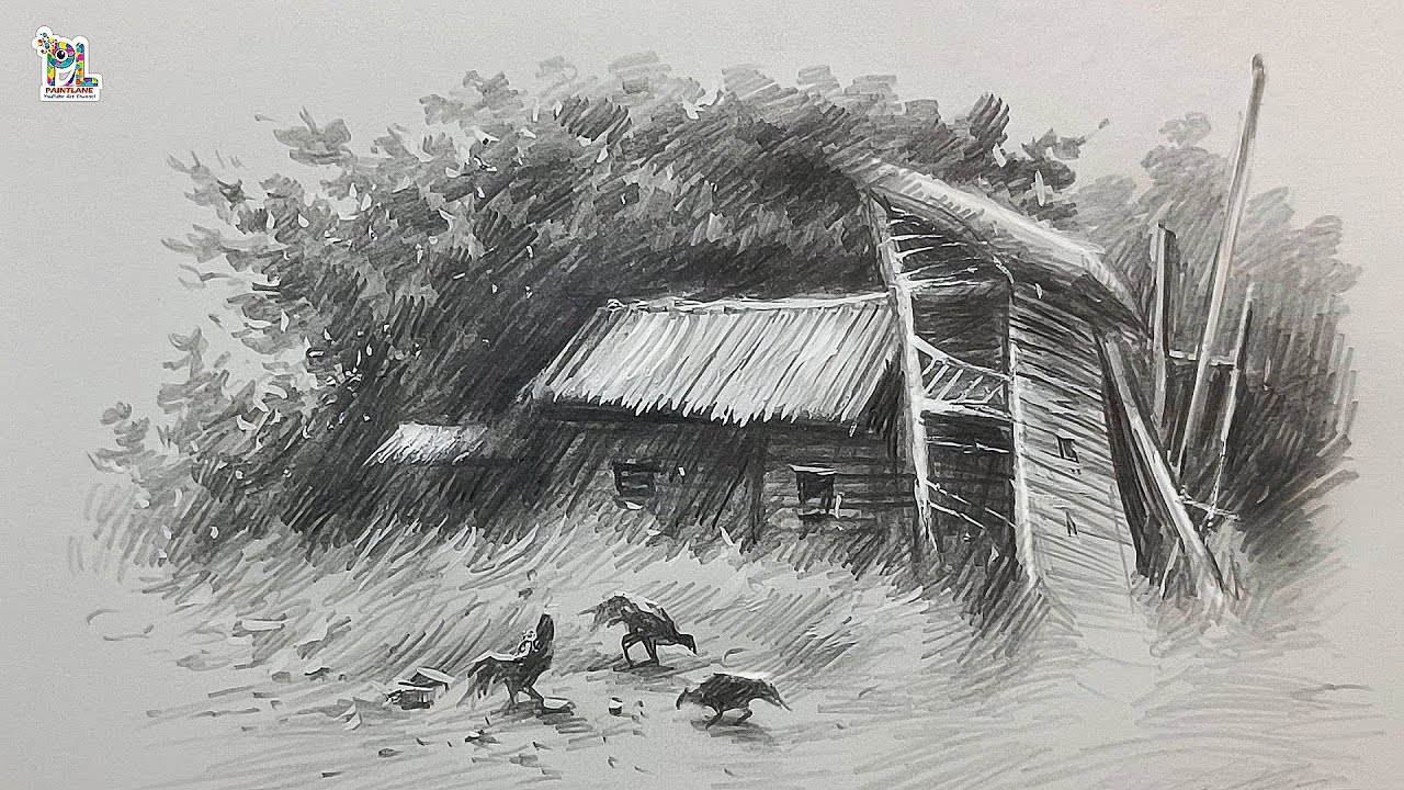 How to draw old hut in scenery art || Pencil Art - YouTube