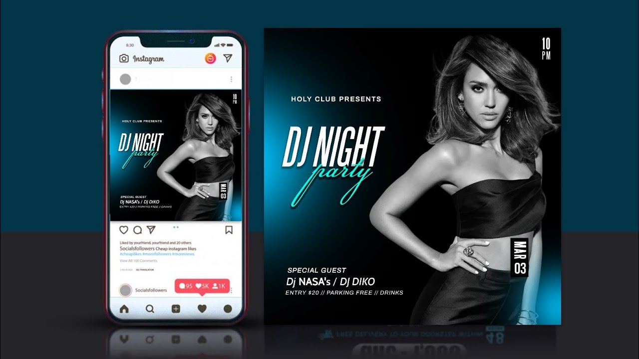How to Design Night Party Flyer in PixelLab | Party Flyer Design ...