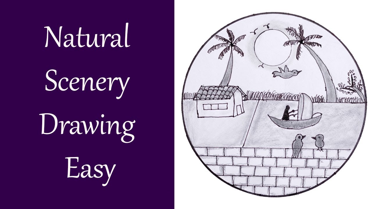 Natural Scenery Drawing Easy | Drawing Pictures | Art Natural Scenery ...