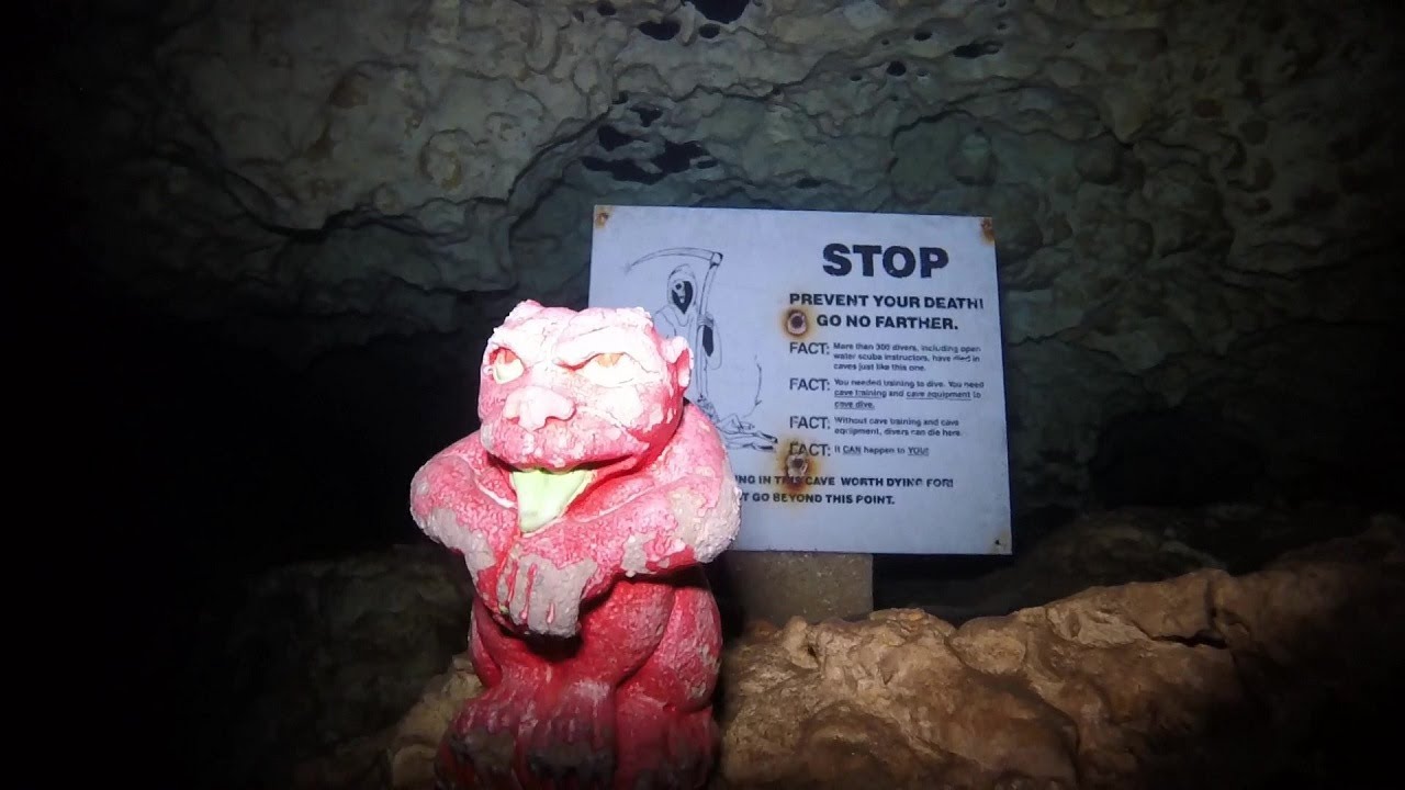 Scuba Diving Prehistoric Devil's Den! Devil Statue, Danger Signs, and ...