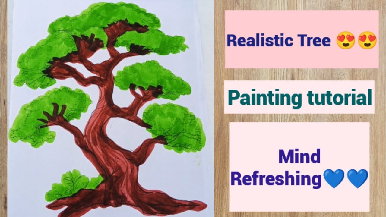 How to make Realistic💚💚 Tree painting tutorial by super unique way💚💚 # ...