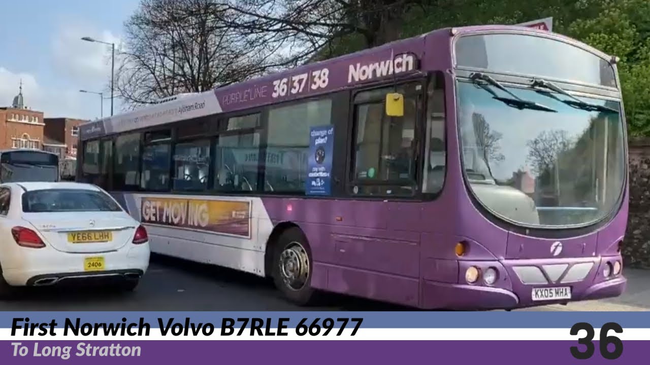 First Norwich Volvo B7RLE 66977 On Route 36 To Long Stratton - YouTube