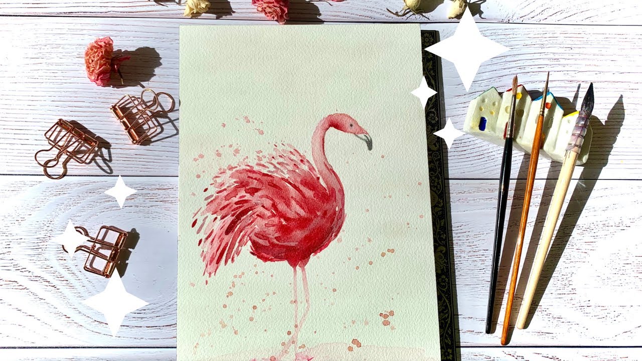 How to paint a flamingo in watercolour without drawing | relaxing and ...