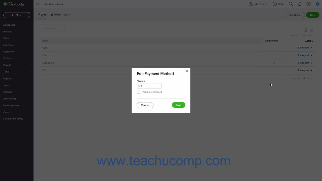 QuickBooks Online Tutorial Using the Payment Methods List Intuit Training - YouTube