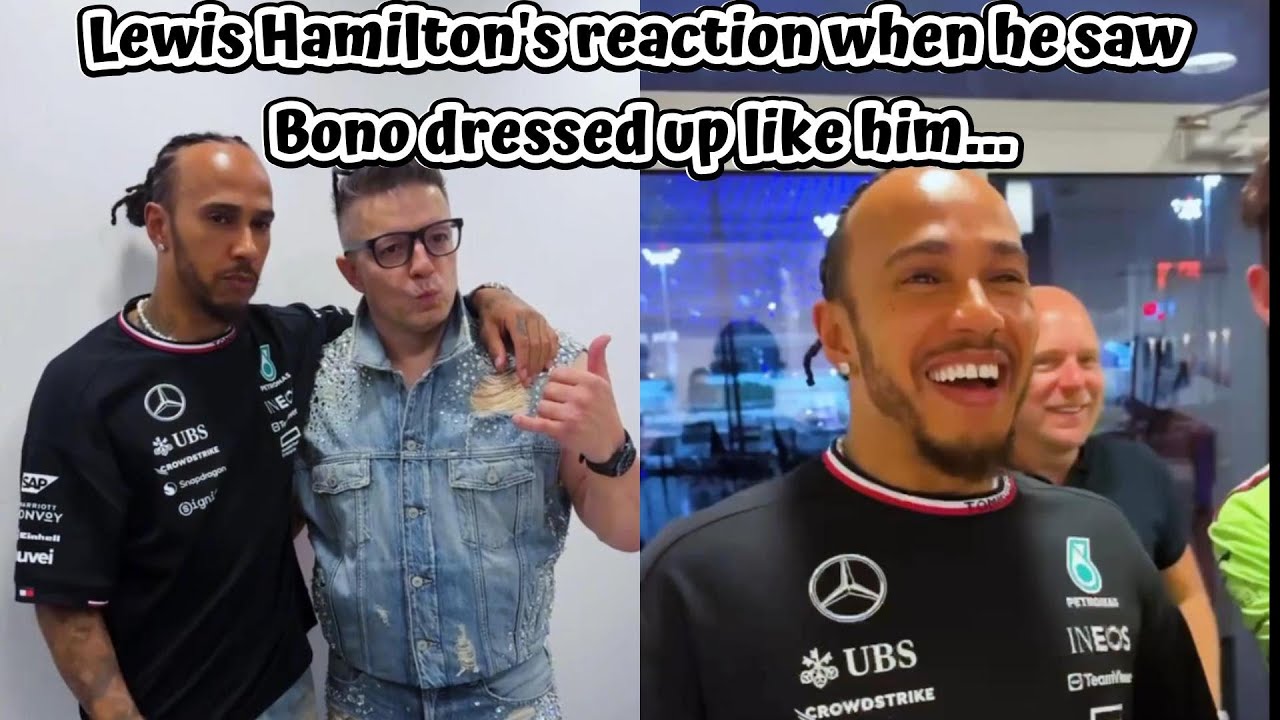 Lewis Hamilton's reaction when he saw Bono dressed up like him # ...