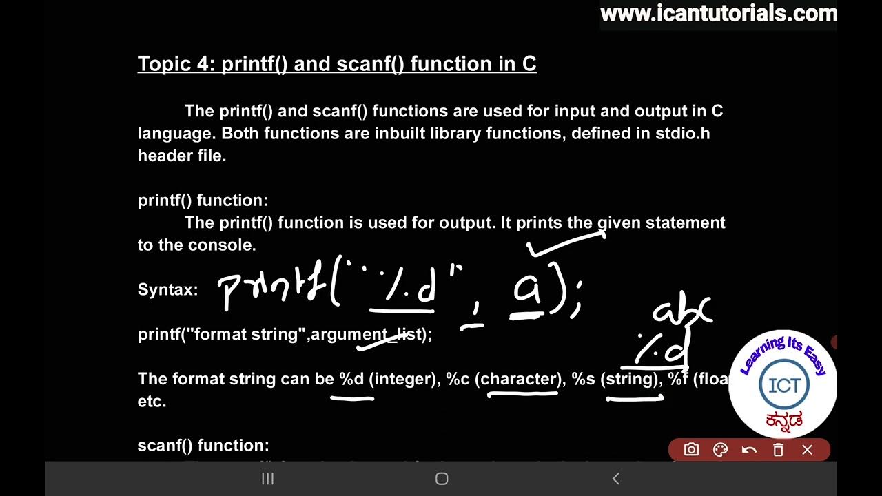 In ಕನ್ನಡ - Input and output functions in C programming language. - YouTube