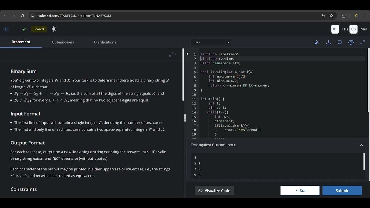 Codechef Contest 163 || Divison 4 || Binary Sum || c++ Solution - YouTube