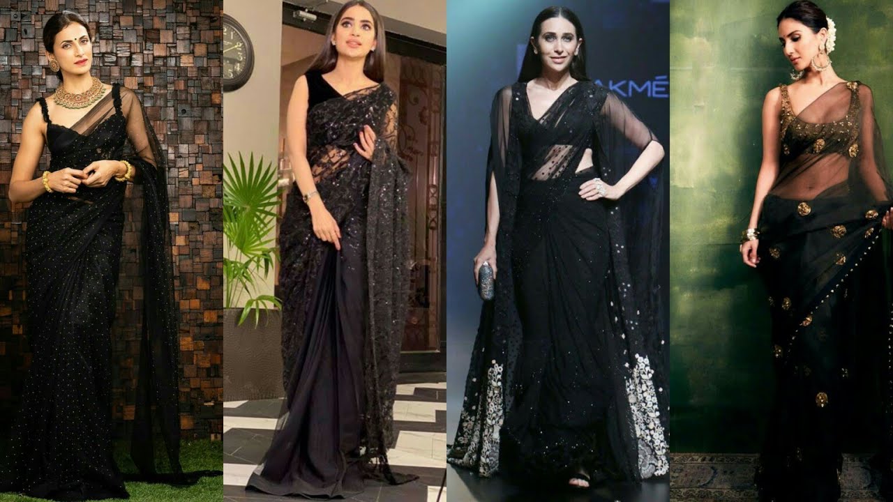 Latest black net saree designs ideas || beautiful black party wear ...
