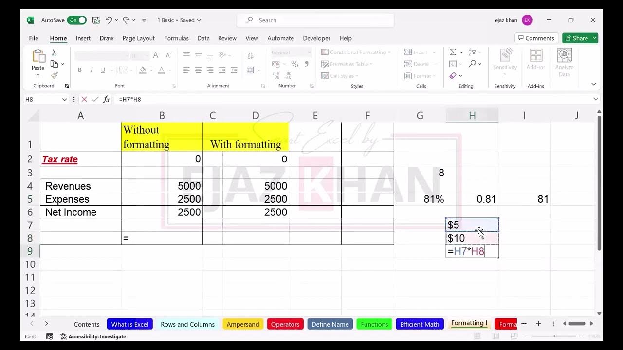 Efficient Math's | Formatting | Smart Excel | Ejaz Khan - YouTube