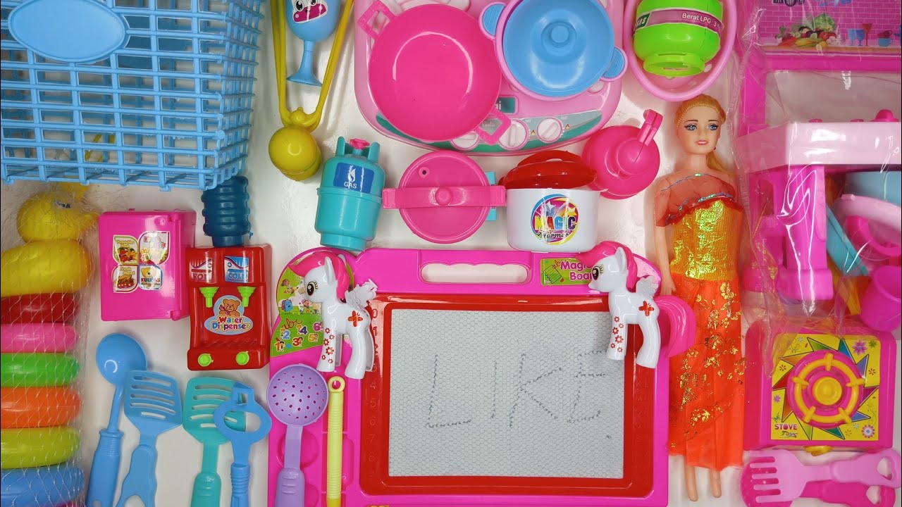 UNBOXING MAINAN,Kitchen set,Cooking set,Barbie,papan tulis magnetik ...