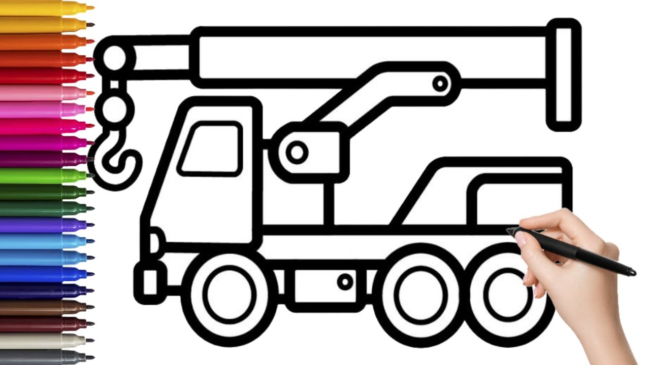 Easy Drawing Crain Truck Step by Step For Toddlers, Coloring , Drawing ...