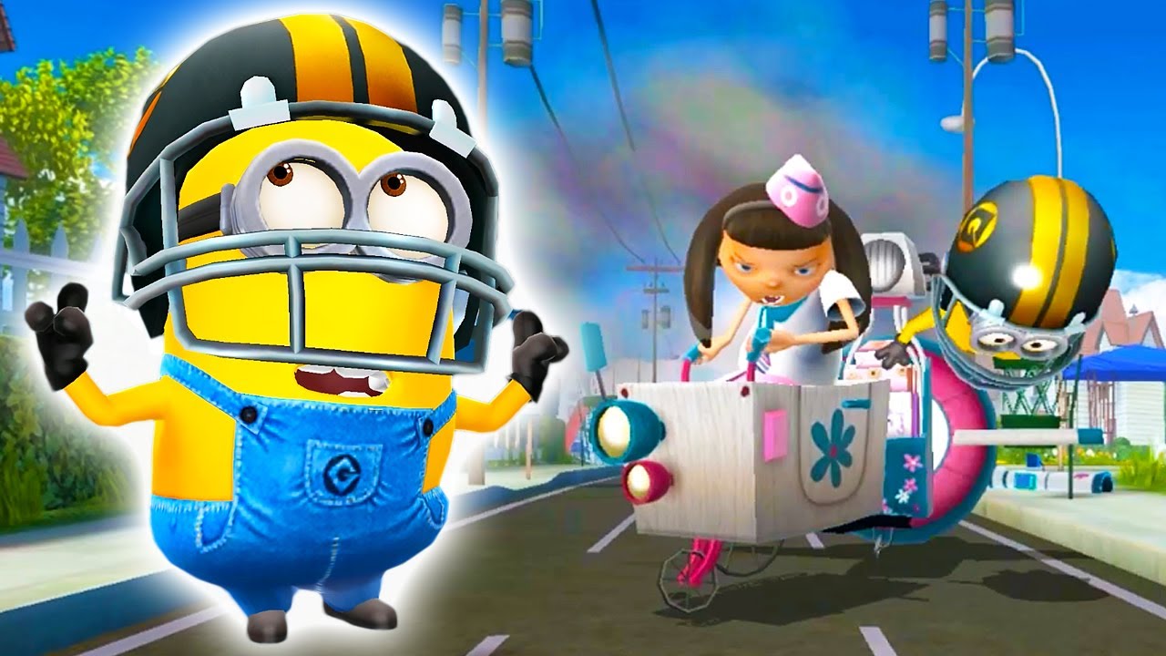 Despicable me minion rush Boss Battle ! Quarterback Minion Vs Meena and Cookie bots - YouTube