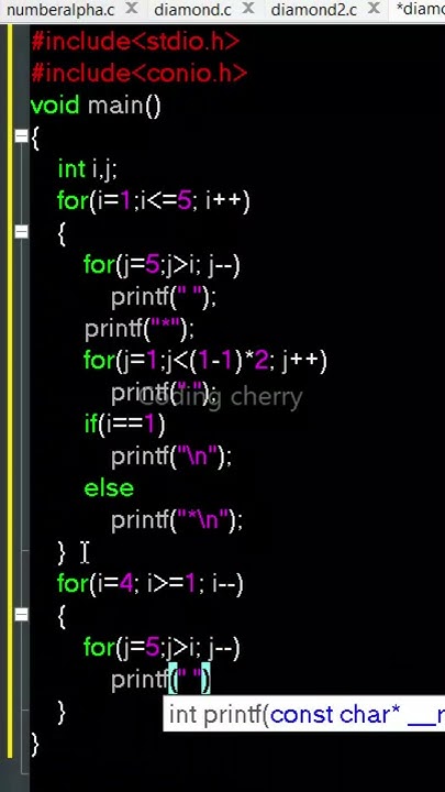 Hollow Diamond pattern in c #codingshorts #codingshortsvideo - YouTube