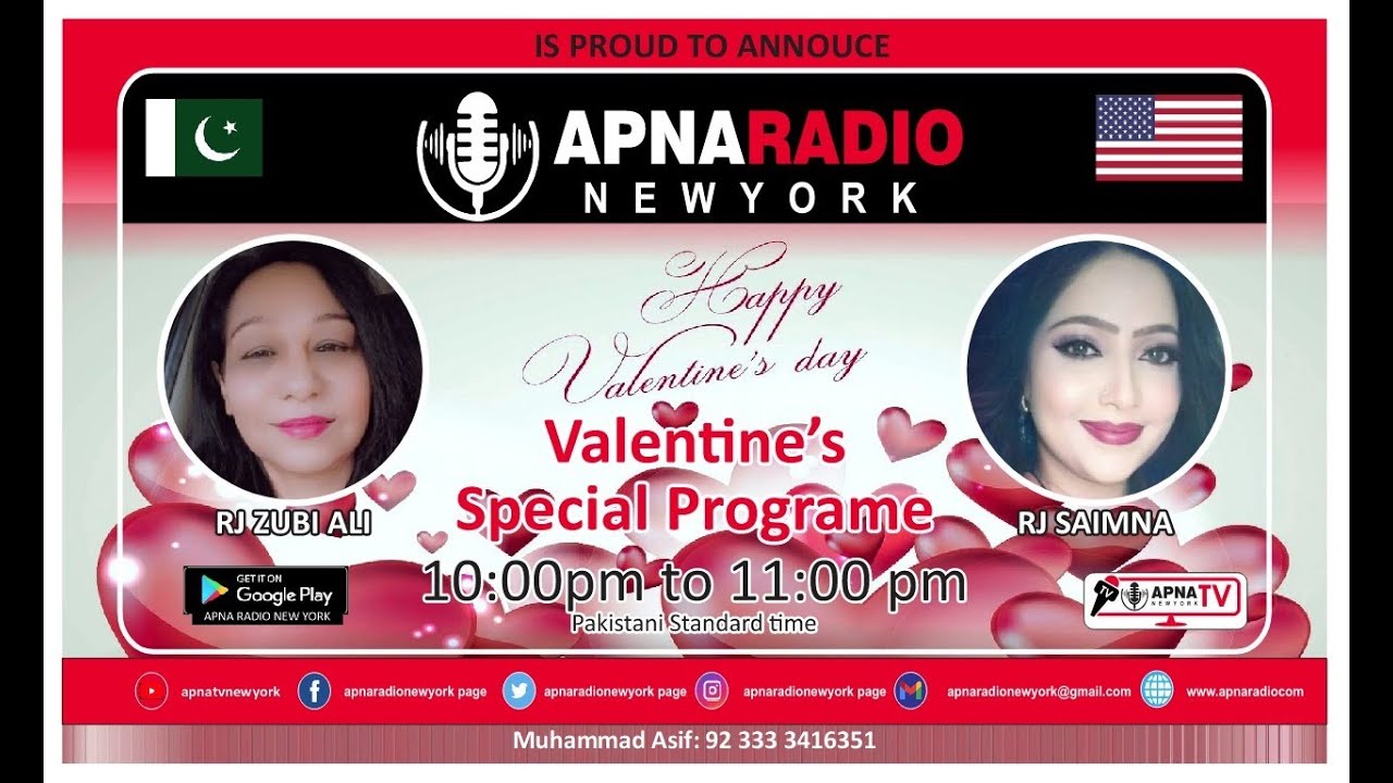 Apna Radio And Tv New York (Velentine's Special Programe) Rj Saima And ...