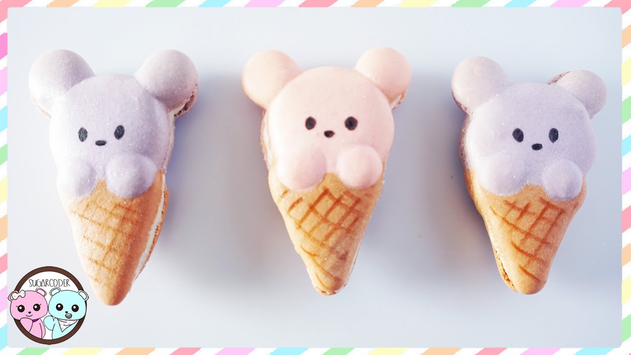BEAR MACARONS, BEAR ICE CREAM CONE MACARONS - SUGARCODER - YouTube