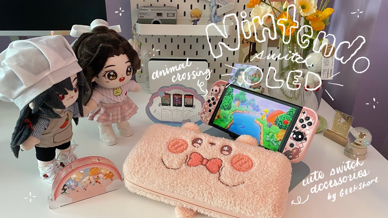 unboxing 📦 cute & aesthetic nintendo switch oled accessories ft. GeekShare (+ animal crossing ...
