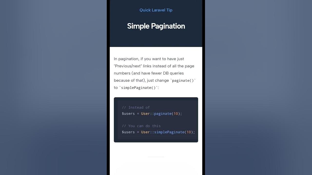 Simple pagination #shorts #viralshorts #laravel @laravelDaily @freecodecamp #php - YouTube