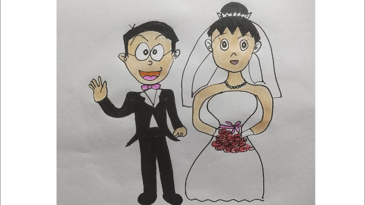 Nobita & Shizuka's Wedding Drawing🤵🏻👰🏻| How to Draw Nobita & Shizuka ...