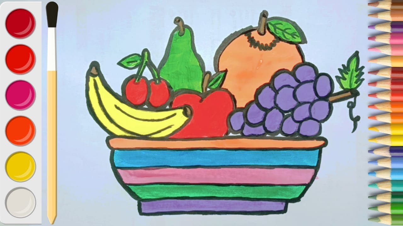 Fruit Basket Drawing | How to draw Basket | Step by Step | Drawing ...
