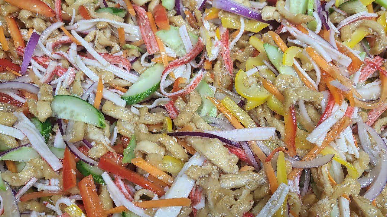 단체급식(대용량):유부맛살냉채(fried tofu chilled vegetables)만들기♡ - YouTube