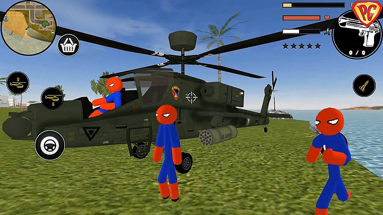 Stickman Spider Rope Hero Gangstar City - Military Helicopter - YouTube