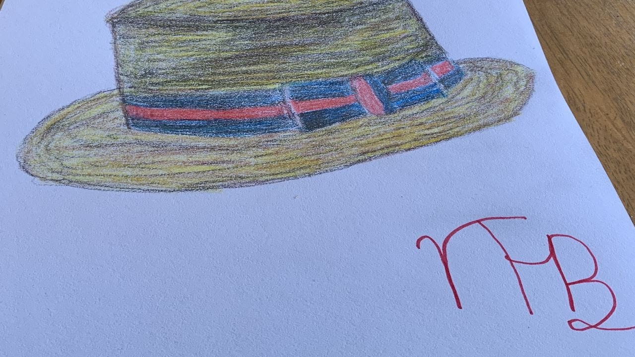 40-Second Time-lapse: Drawing a Vintage Style Boater Hat - YouTube