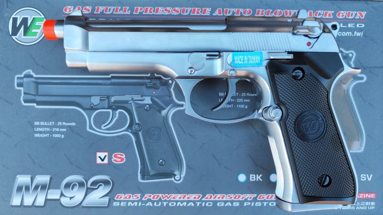 AIRSOFT BERETTA M9 SILVER STANDART WE GBB (M92) - YouTube