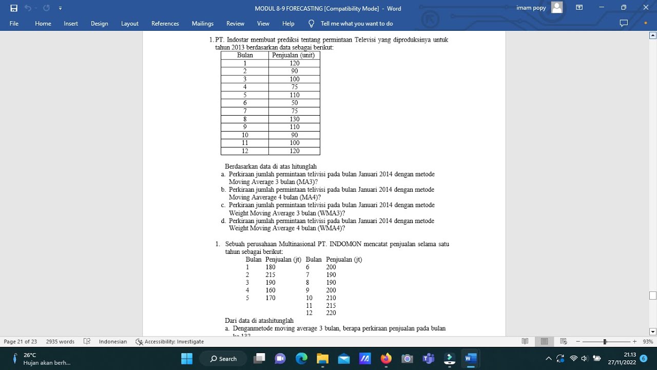 MODUL FORECASTING (Pembahasan Soal nomer 1-6) - YouTube